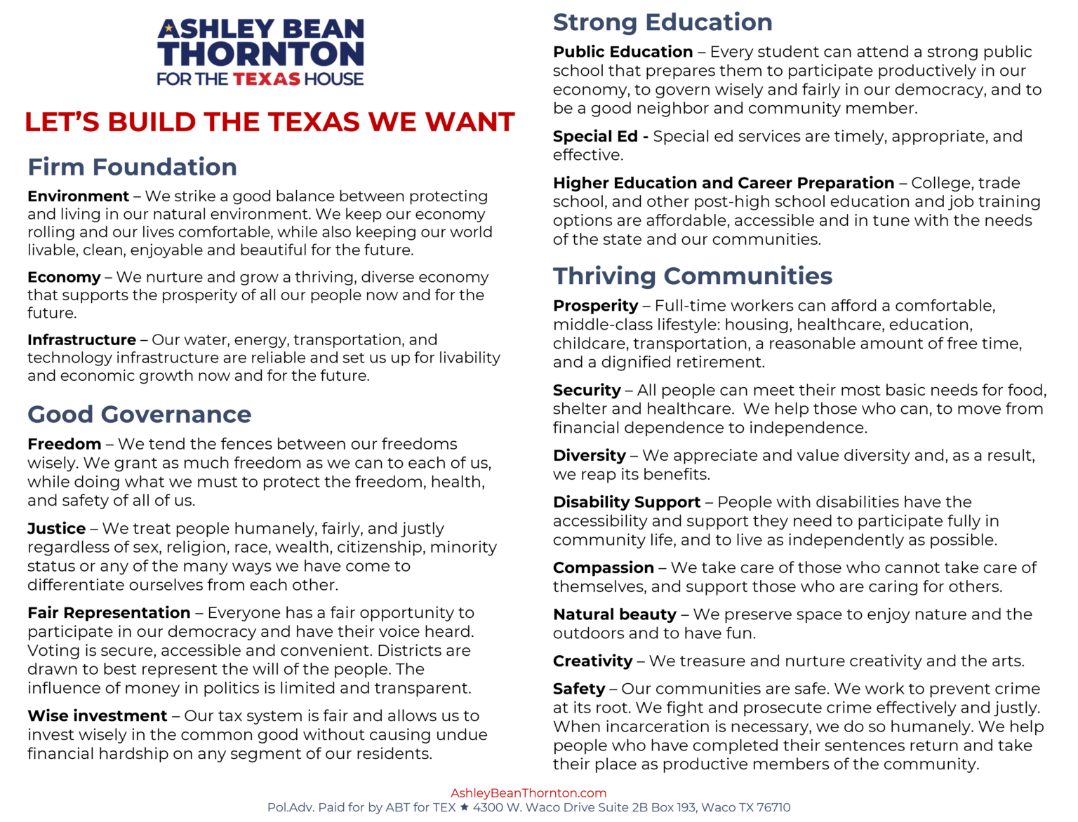 Let's Build the Texas We Want - Ashley Bean Thornton